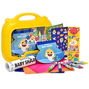 Gift Boutique Baby Shark Coloring Case Art Set Mess Free Color Activities Jumbo Crayons Stickers Doodle Pad Complete Baby Shark Crafts in Travel Case & Bookmark for Kids Toddlers Girls and Boys