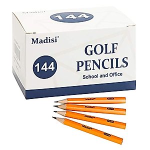 Madisi Golf Pencils, 2 HB Half Pencils, 3.5" Mini Pencils, Pre-Sharpened, 144 Count