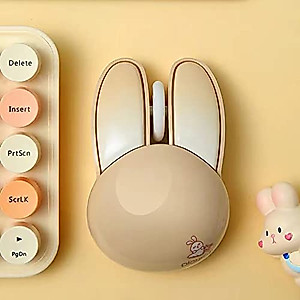 Lomiluskr Cute Bunny Wireless Mouse, Silent Mouse, 2.4G Wireless Mice, Candy Colors, Kawaii Rabbit Mouse for Girls and Kids (Beige Bunny)