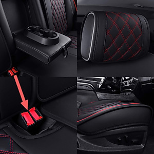 Aierxuan Truck Seat Covers for Chevy Silverado GMC Sierra Trail Boss Z71 Pickup 2007-2024 1500 2500HD 3500HD Crew Double Extended Cab Waterproof Leather (Full Set, Black-Red)