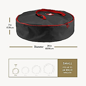 ZOBER Premium Christmas Wreath Storage Bag 24” - Dual-Zippered Storage Container & Durable Handles, Protect Artificial Wreaths - Holiday Xmas Bag Made of Tear-Proof 600D Oxford