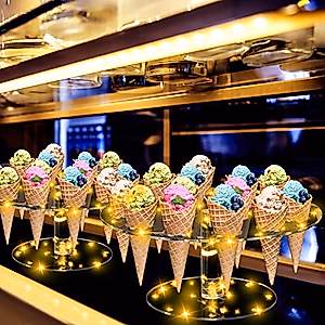 2 Pack LED Ice Cream Cone Holder with Lights 16 Holes Acrylic Ice Cream Cone Display Stand Waffle Cupcake Sugar Cone Cotton Candy Cones Display Rack for Birthday Weddings Parties Anniversaries