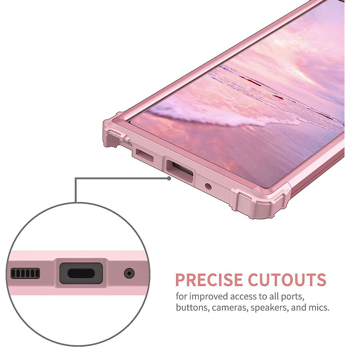 Pandawell for Galaxy Note 20 Ultra Case Glitter Sparkly Bling Heavy Duty Hybrid Sturdy High Impact Shockproof Protective Cover Case for Samsung Galaxy Note 20 Ultra 5G 6.9 inch, Shiny Rose Gold