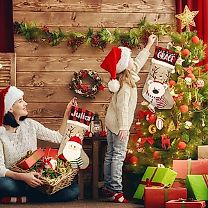 Dreamdecor Christmas Stockings Personalized with Name, 18" Christmas Stocking Deer Gnome Santa Snowman Burlap Plaid Xmas Stocking Holiday Christmas Decoration Gifts for Family Kids