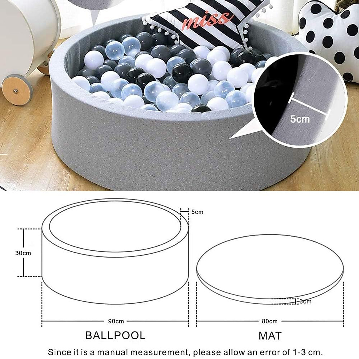 LA FEIER Deluxe Foam Ball Pit Kiddie Balls Pool Toddler Playpen Soft Round Ball Pool Play Toy for Baby Kids Children Indoor & Outdoor, Grey