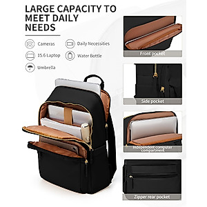 Laptop Backpack Women Teacher Black Backpack Work Computer Backpack with Laptop Compartment College Waterproof Anti Theft Backpack Casual Daypack Business Travel Backpacks for Women Carry On Bag