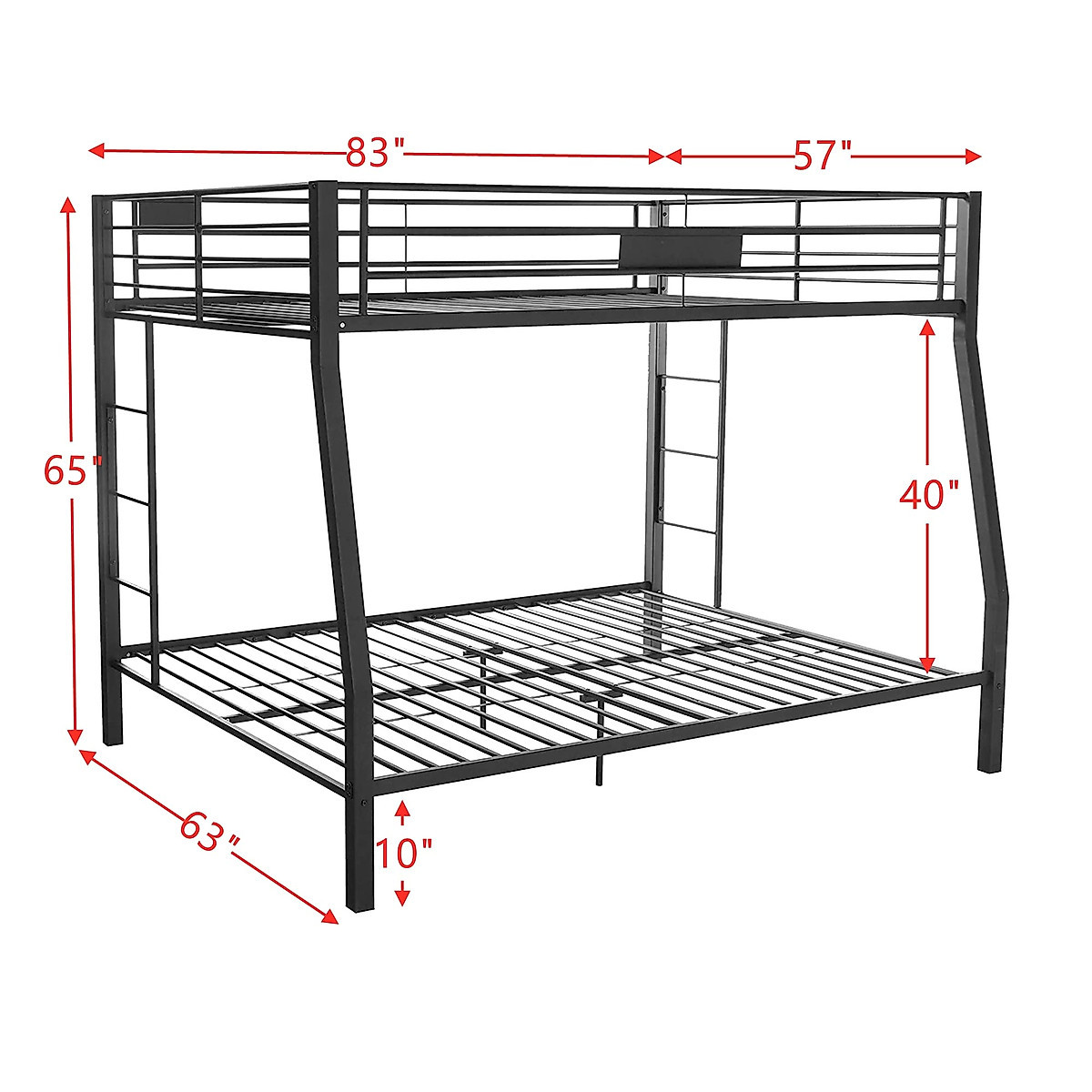 Bellemave Full XL Over Queen Metal Bunk Bed with 2 Ladders, for Kids Teens Adults - Sandy Black