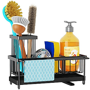 Godboat Sponge Holder for Kitchen Sink - Kitchen Sink Organizer with Brush Holder, 201 Stainless Steel, Sink Caddy with Auto-Drain, 360° Swivel Spout, Cool Gadgets for Apartment, Farmhouse and RV