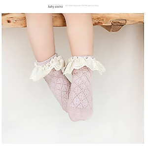 FYLuoke Baby Toddler Ruffle Lace Socks Girls Uniform Stockings Infants Casual Cotton Cute Princess Frilly Dress Socks(0-6T) (0-12 Months, Frilly-0A)