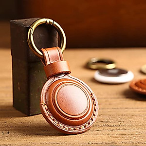 KEEPXYZ Genuine Leather Airtag Holder Suitable for Apple Airtag Keychain Leather, Small Air Tag Holder with Key Rings, Protective Airtag Case Cover Accessories - Brown V1.0