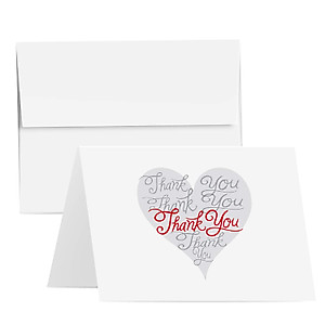 Thank You Greeting Cards & Envelopes, Beautiful & Romantic Love Hearts Greetings for Husband, Wife, Boyfriend or Girlfriend | 80lb Cover – Pre-scored | 5" x 7" (A7 Size) | 25 Cards & 25 Envelopes