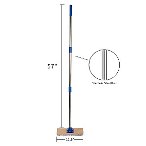 MEIBEI Deck Brush, Stainless Steel Wire with Long Handle 57", Perfect for Algae, Tough Stains on Concrete, Walkways, Patio and Swimming Pool