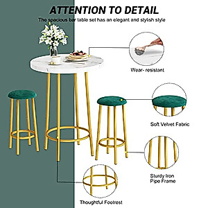 Hooseng Bar Table Set, 3 Pieces Round Dining Table Set with Counter Height Faux Marble Table and 2 Stools, Space Saving Bar Table and Chairs Set for Breakfast Nook Apartment Cafe Small Space, Green