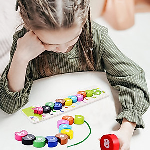 Doyolta Wooden Lacing Toy, Montessori Toys for Toddlers 3 Year Old, Wooden Puzzles Lacing Beads Preschool Toys, Fine Motor Skills Early Educational Toy for Toddler Boys Girls