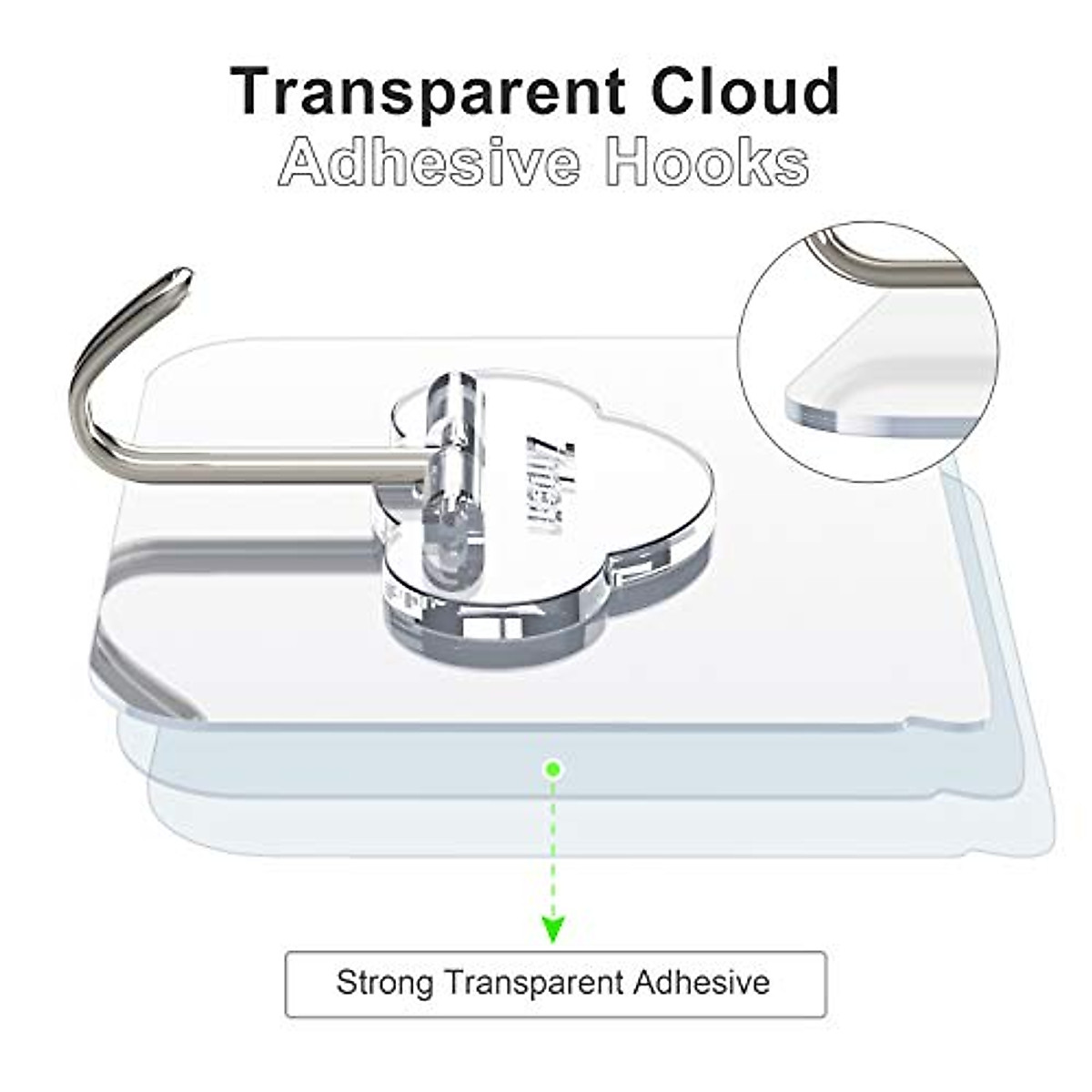 Znben Adhesive Hooks, Transparent Self Adhesive Wall Hooks Heavy Duty Cloud Shaped Removable Waterproof Clear Plastic Sticky Hooks Seamless Utility Hooks for Bathroom Shower Kitchen Ceiling - 10 Pcs