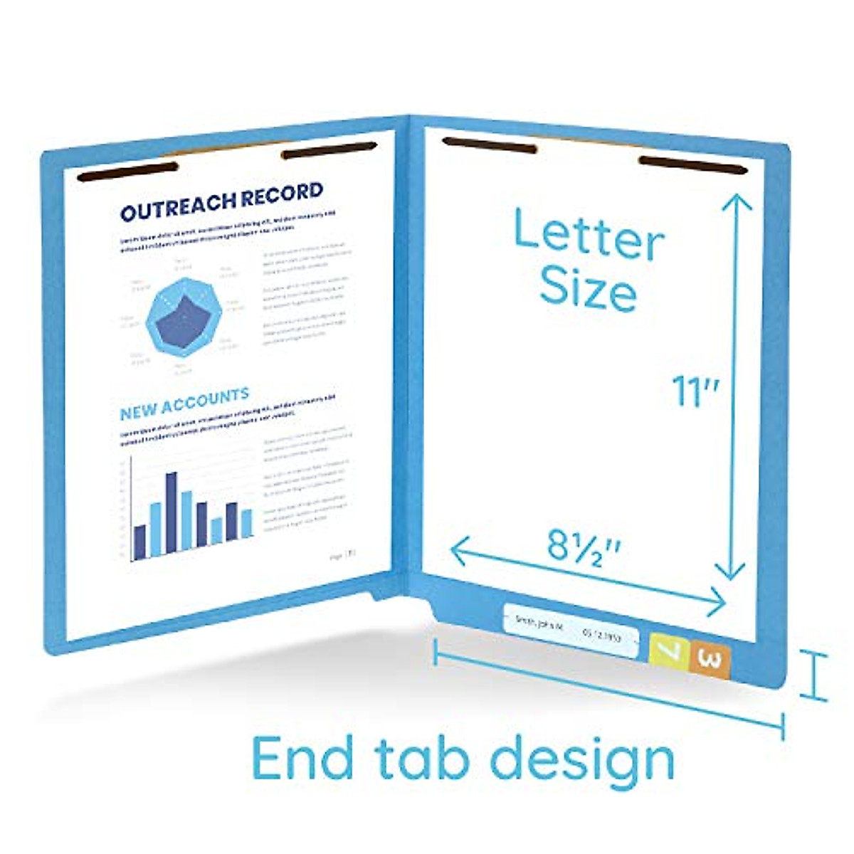 50 Blue End Tab Fastener File Folders - Reinforced Straight Cut Tab - Durable 2 Prongs Designed to Organize Standard Medical Files, Receipts, Office Reports - Letter Size, Blue, 50 Pack