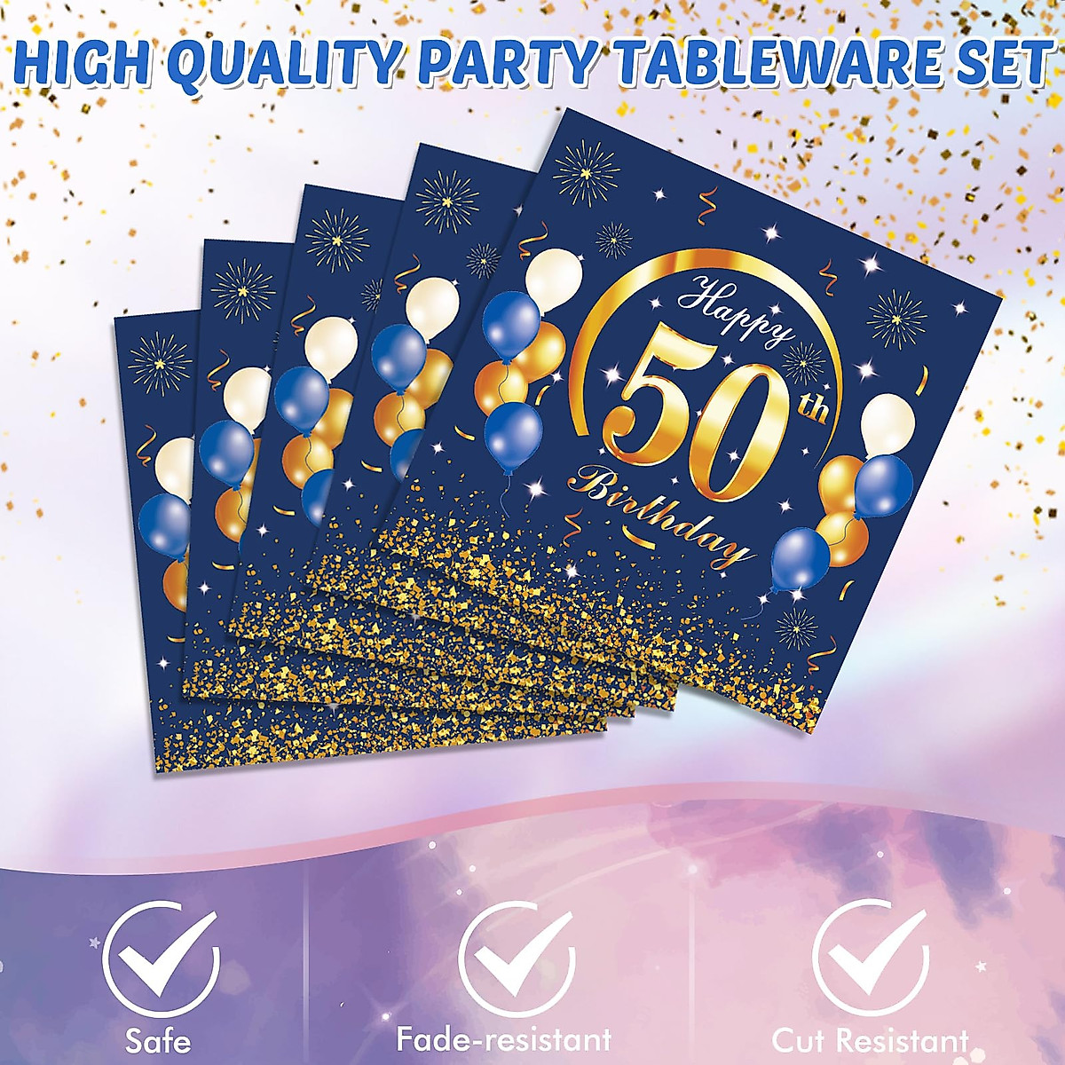 41PCS 50th birthday decorations men Navy Blue and Gold 50th Anniversary Decorations Disposable Tableware Include Plates Napkins Tablecloth Serve 20