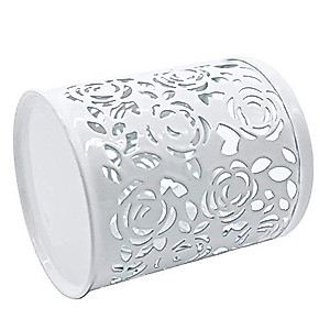 Ciaoed Metal Pencil Pot Holder, Rose Flower Pattern Make Up Brush Cup, Pen Cylinder Container for Desk, White