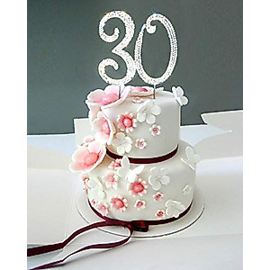 30 Cake Topper Silver Premium Bling Rhinestone Diamond Gems 30th Birthday or Anniversary Party Decoration Ideas | Quality Metal Alloy | Perfect Keepsake