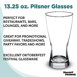 DISCOUNT PROMOS Pilsner Glasses 13.25 oz. Set of 12, Bulk Pack - Made in the USA, Perfect for Hotels, Restaurants, Bars and Even Party Favors - Clear