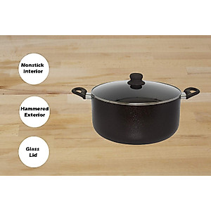 IMUSA USA 10Qt Nonstick Hammered Exterior Dutch Oven with Glass Lid, Gray