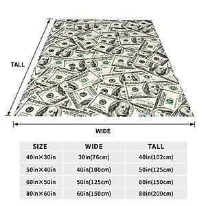 Money Throw Blanket, 100 Dollar Bill Fleece Blankets 50x40 Inch Lightweight Super Soft Cozy Warm Bed Blanket for Kids Adults All Season Use