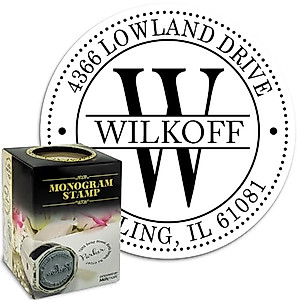 Monogram Address Stamp - Personalized Self Inking Rubber Stamp - Style 037 - with Locking Bottom Cover- Choose from 15 Ink Colors
