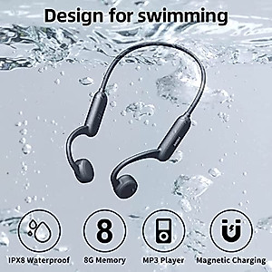NANKA Bone Conduction Headphones, IPX8 Waterproof Headphones with MP3 Player Built-in 8G Memory, Bluetooth Open Ear Headphones with CVC6.0 Mic for Swimming Running Cycling Driving Gym