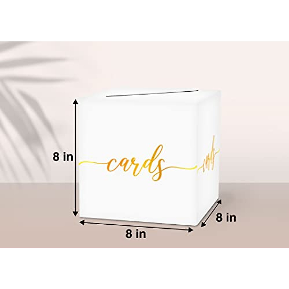 Gold Foil Blank Card Box - Collapsible Money Box or Gift Box for Baby & Bride Shower, Birthday, Wedding Reception, Engagement Party, Graduation - 8"x8"x8" Party Favors Decorations Boxes(01)