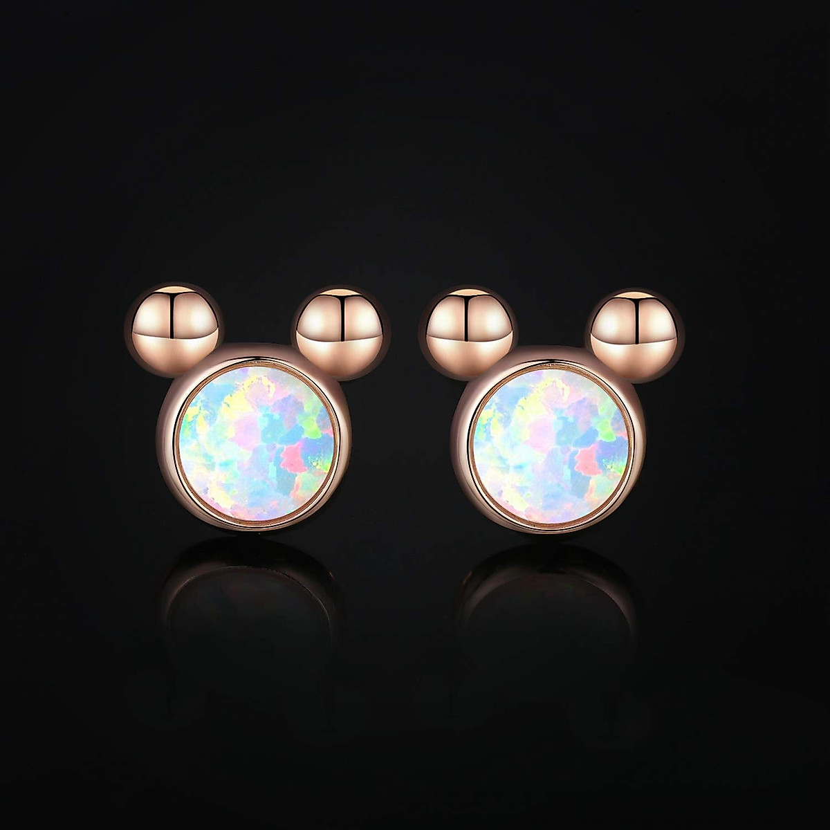 Cuoka Mouse Earrings 925 Sterling Silver Rose Gold Mouse Stud Earring,Animal Opal Mouse Pierced Earrings Jewelry for Women