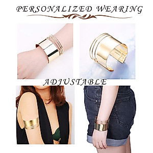 HANPABUM Women Gold Tone Choker Necklace and Cuff Bangle Bracelet Jewelry Set Exaggerated Punk Style (A:Gold Tone)