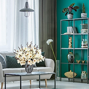 MINYULUA 6pc Artificial Magnolia Flower Silk Flowers Branches Faux Flower Bouquet for Home Wedding Decoration,Home Decor Party Garden Office (White)