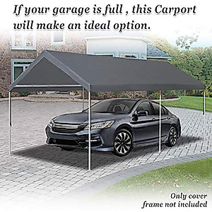 Strong Camel 10'x20' Carport Replacement Canopy Cover for Tent Top Garage Shelter Cover w Ball Bungees (Only Cover, Frame is not Included) (with Edge, Grey)