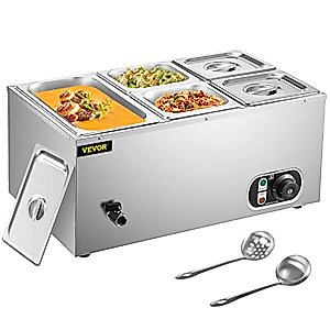 VEVOR Commercial Food Warmer, 1x1/3GN and 4x1/6GN, 5-Pan, 13.7 Qt, Silver