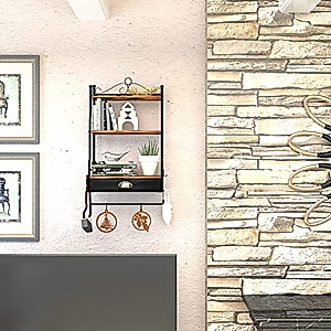 Jautokerdar Wall Mounted Bathroom Shelves with Drawer, 3 Tier Hanging Storage Rack with Foldable Towel Bar, Towel Holder Floating Organizer Shelves with Hook