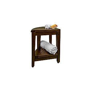 Decoteak Corner Shower Bench Teak Wood Corner Shower Stool with Shelf Extended Height SnazzyCorner Shower Foot Stool for Indoors and Outdoors - 23 inches Tall