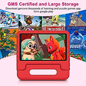 YESTEL 2023 Kids Tablet 8" Tablet for Kids Android 11 HD Toddler Tablets, Pre-Installed Parental Control, 2GB RAM 32GB ROM 128GB Extended Memory, Quad-Core, 3600mAh, WiFi, GMS, Kid-Proof Case—Red