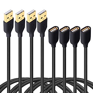 Besgoods USB Extension Cable, 4-Pack 6ft/2m USB 2.0 Extension Cable A Male to A Female Cable Extender Cord for Keyboard, Mouse, Printer - Black