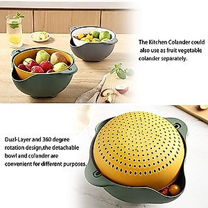 Pazash Double-layer Rotatable Colander, Heat-resisted Pasta Strainer, Food Level BPA Free Colanders and Strainers Bowls Set,2 Set Kitchen Draining Bowl Vegetable Washing Basket ，Aqua Sky and Green