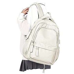Small Backpack For School Girls Boys Aesthetic Lightweight Travel Daypack Simple Cute Backpack For Women Men Waterproof College High School Bookbag Fit 14 Inch Laptop With USB charging port,Beige