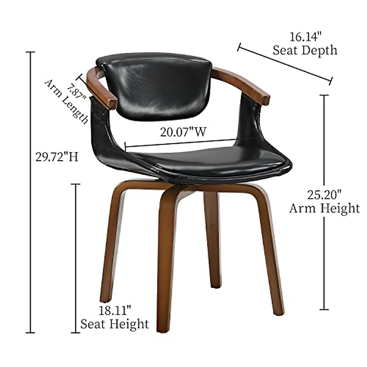 Art Leon Desk Chair No Wheels, Mid Century Modern Swivel Accent Chair, Faux Leather Home Office Desk Chair for Small Spaces Living Room Bedroom, Black