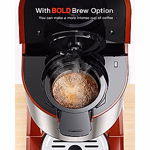 Single Serve Coffee Maker, with Reusable Ground Basket and Pod Holder, Easy to Use and Clean, One Cup Coffee Maker with Bold Brew, Descaling Reminder, Fits Travel Mug, 6 to 14 Oz Brew Size, Red