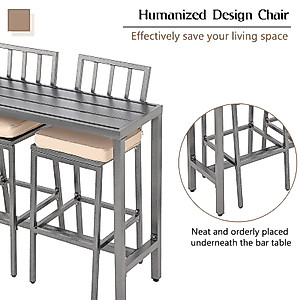 ONLYCTR Outdoor Bar Chairs and Table, Metal Outdoor Bar Set, 3 Piece Patio Bar Table Set with Bar Stools & Cushions for Backyard, Porch, Bistro, Balcony (Gray, 47" Table, 2 Vertical Back stools)