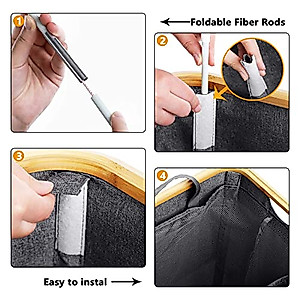 2 Pack X-Large Laundry Hamper with Lid Foldable Laundry Basket with Bamboo Handles Portable Clothes Basket with Removable Bag for Dorm Bedroom Bathroom Laundry Dirty Clothes Hamper (Gray, 90 L)