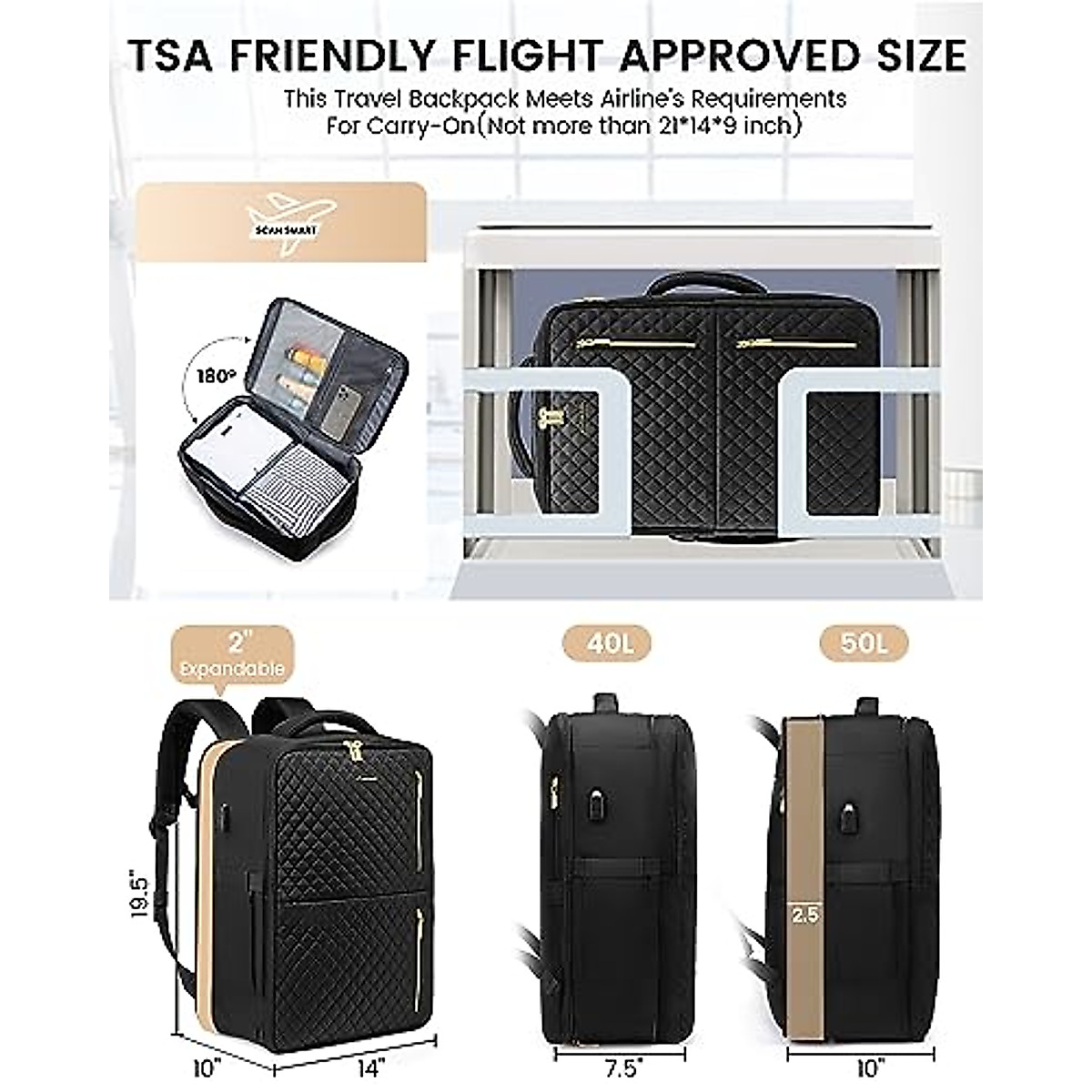 LOVEVOOK Carry On Backpack, 50L Airline Approved Travel Backpack for Women as Personal Item, Expandable 18 inch Laptop Backpack, Large Casual Daypack Waterproof Luggage Suitcase with Toiletry Bag