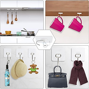 Large Adhesive Hooks, 30-Pack Heavy Duty Sticky Hooks, Waterproof Transparent Hooks, Self-Adhesive Traceless Hooks for Hanging, Clear Hooks with No Damage Installation