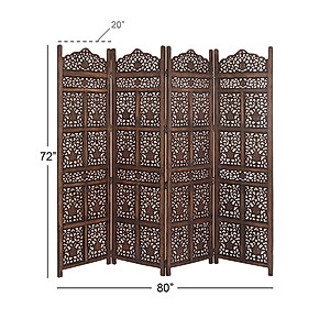 Deco 79 Wood Floral Handmade Partition Room Divider Screen, LARGE SIZE, Brown