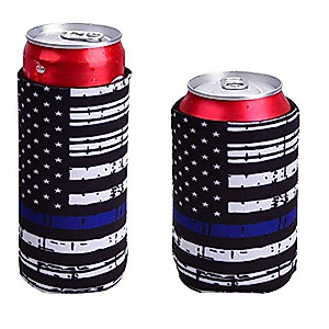 Slim Can Coolers For Slim Can +Can Cooler Sleeves For Standard 12oz Can, Collapsible Neoprene Insulated Drink Cooler Coolies Cover holder Can Coozies USA Flag Perfectly (2 pack)