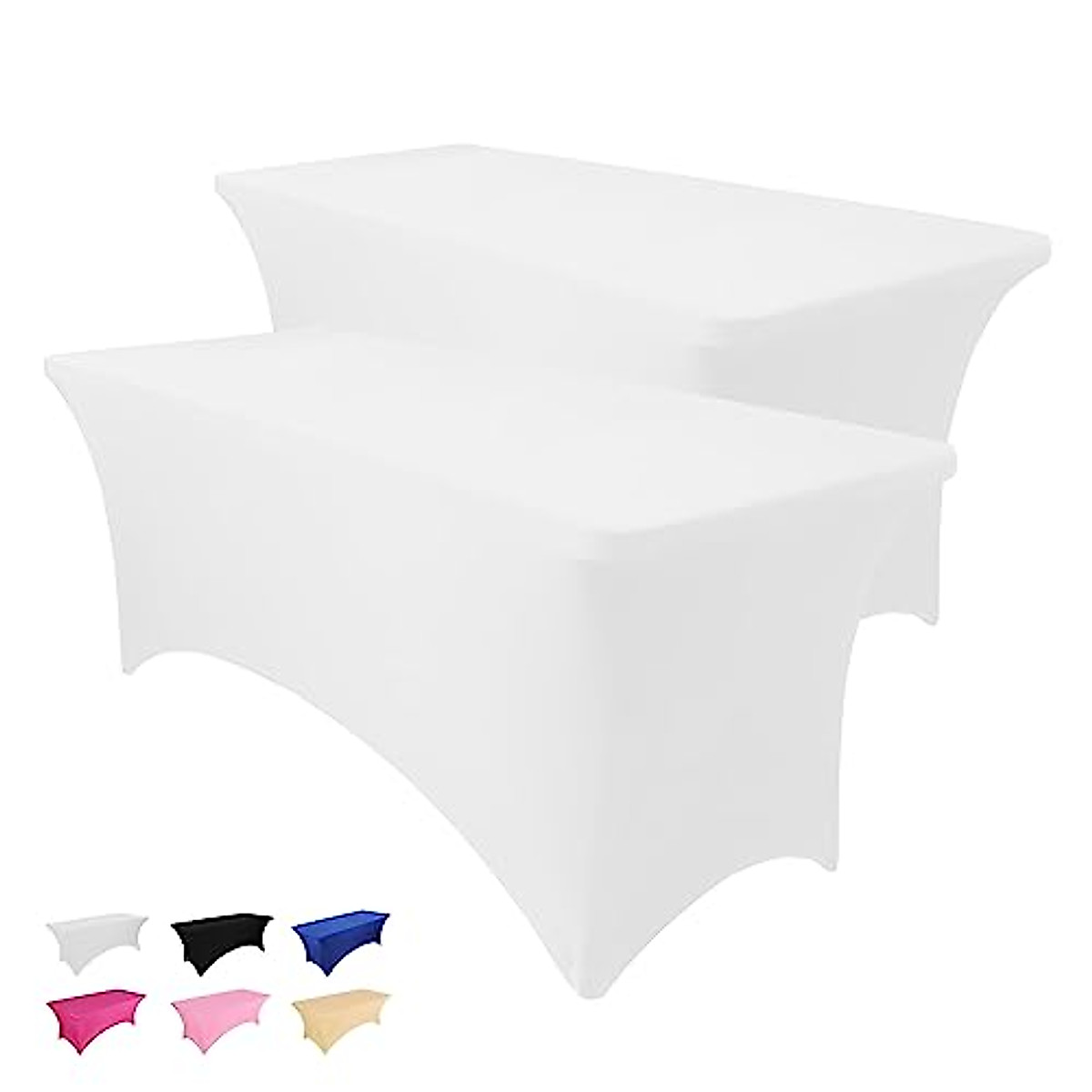 IOFRYION 2 Pack 6FT Table Cloth for Rectangular Tablecloth White Stretch Fitted Table Cover Spandex Tablecloths Table Protector for Event, Cocktail, Wedding, Banquet or Parties