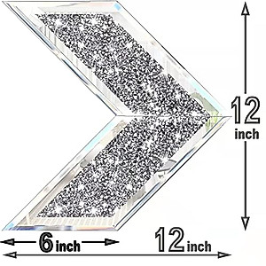 XIHACTY 2 Piece Mirrored Chevron Arrows, Crystal Crushed Diamond Arrow Wall Décor, Silver Arrow Sign for Gallery Wall for Dining Room, Living Room(12inch x 12inch)